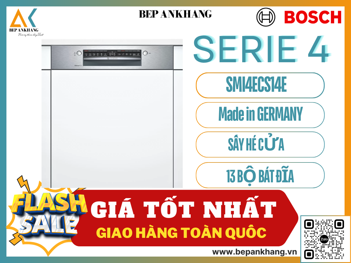 Máy rửa chén bát Bosch Bán Âm Serie 4 SMI4ECS14E - Made in Germany